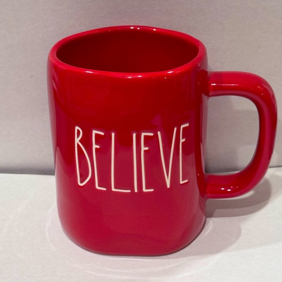 Rae Dunn | Dining | Rae Dunn Red Ceramic Mug With Believe Text | Poshmark